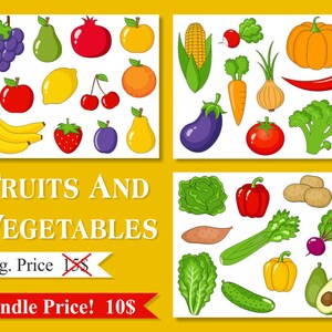 Fruits and Vegetables Clip Art Collection, Clipart Bundle Instant ...