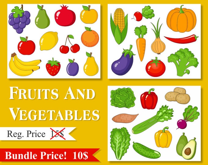 Fruits and Vegetables Clip Art Collection, Clipart Bundle Instant ...