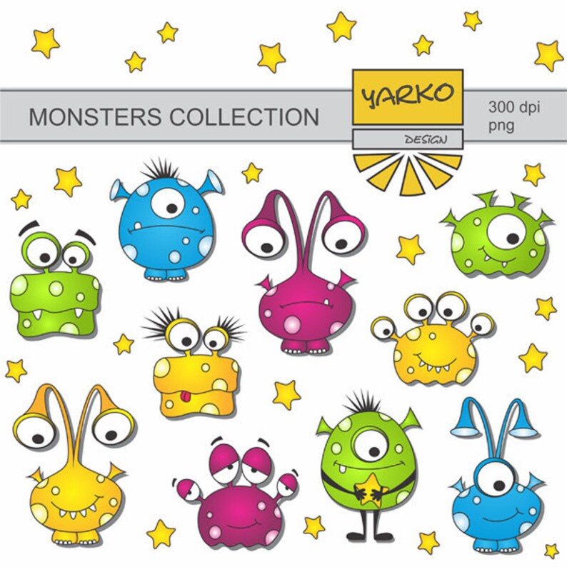 Cute Monsters Digital Clip Art Aliens Digital Clip Art Space - Etsy