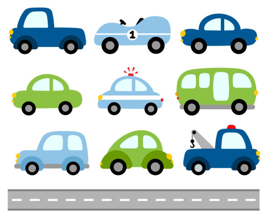 Cars Digital Clip Art, Transportation Clipart, Blue Green Vehicle ...