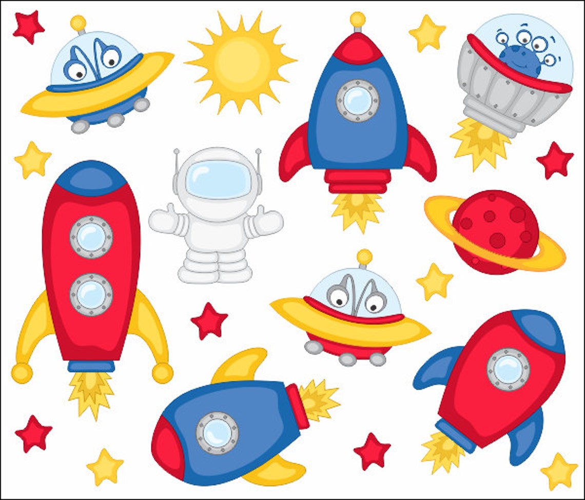 Outer Space Clip Art Spaceship Clip Art Cute Cosmonaut Clip - Etsy