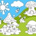 Cute Fairy Tail Mushroom Houses Digital Stamps, Digital Clipart, Line ...