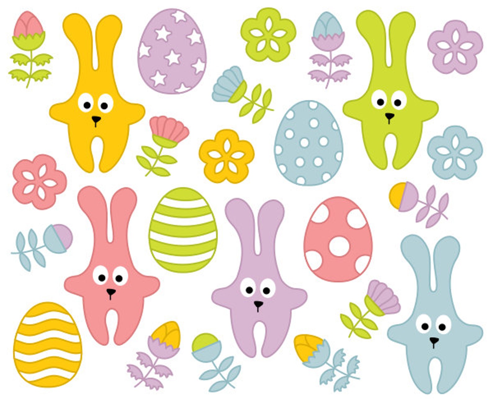Happy Easter Bunnies Digital Clip Art Easter Eggs Clipart - Etsy