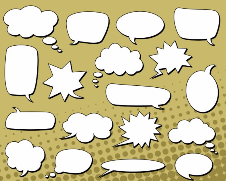 Comic Book Speech Bubbles Clip Art, Text Bubbles Clipart, Chat Bubbles ...