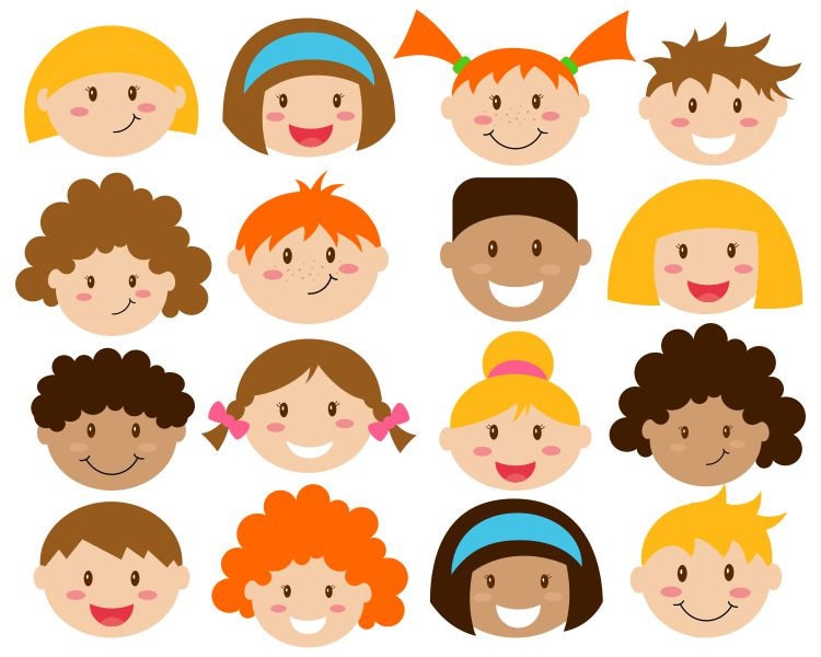 Kids Faces Digital Clipart, Cute Kids Clip Art, Children Head ...
