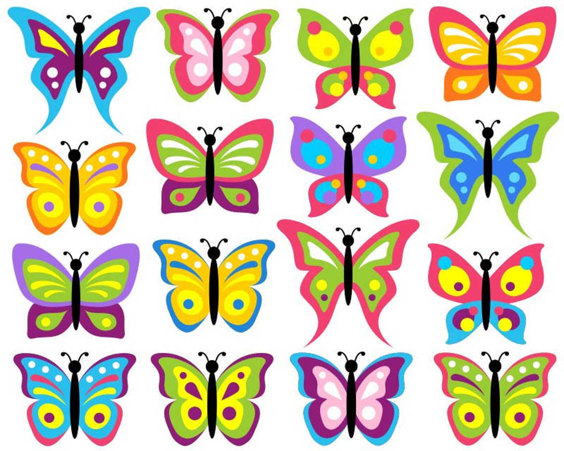 Colorful Butterflies Clip Art Set, Bugs Clipart, Digital Clip Art ...