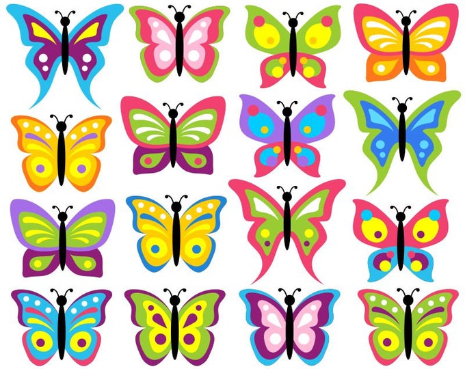 Colorful Butterflies Clip Art Set, Bugs Clipart, Digital Clip Art ...