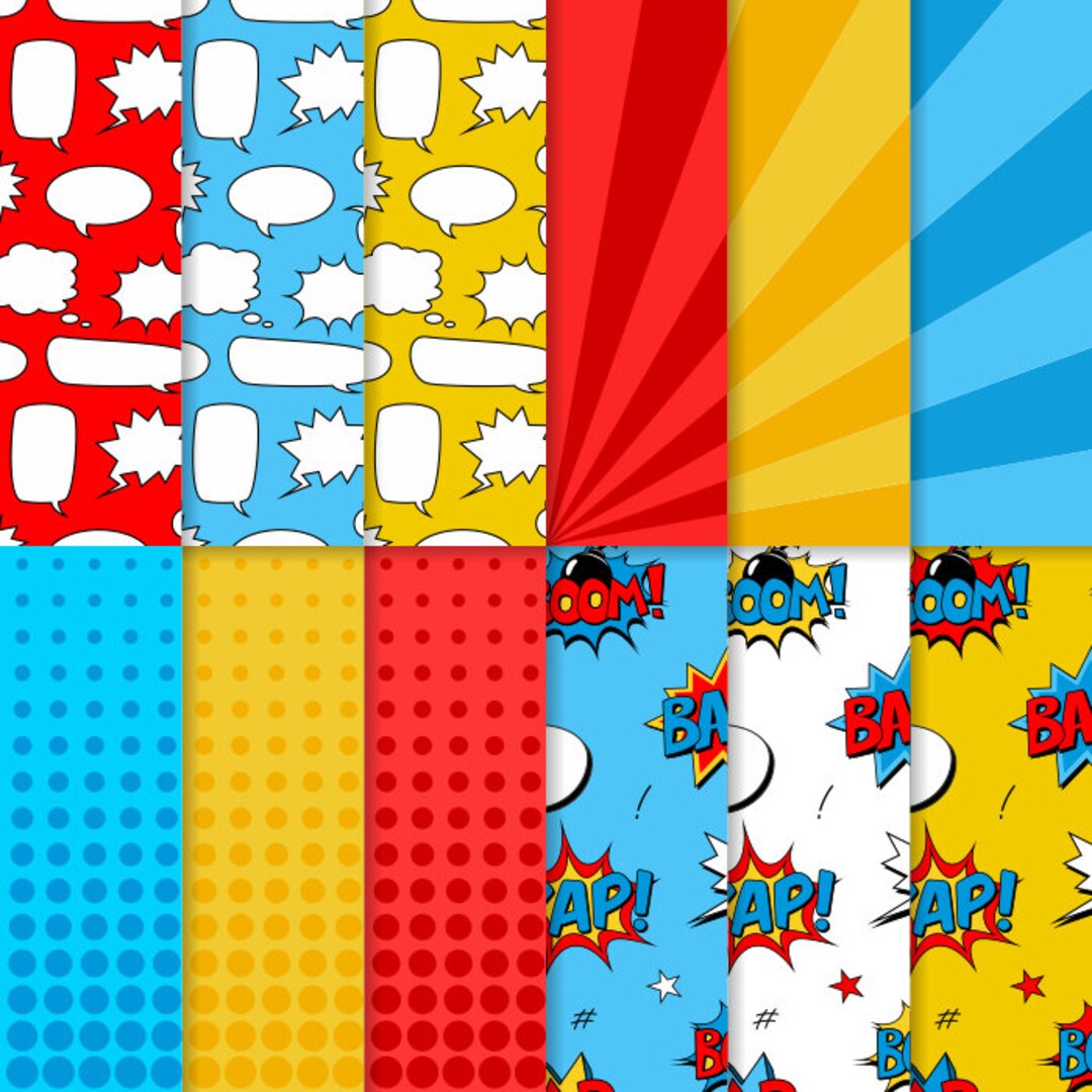 Superhero Digital Paper, Comic Book Background, Speech Bubbles ...