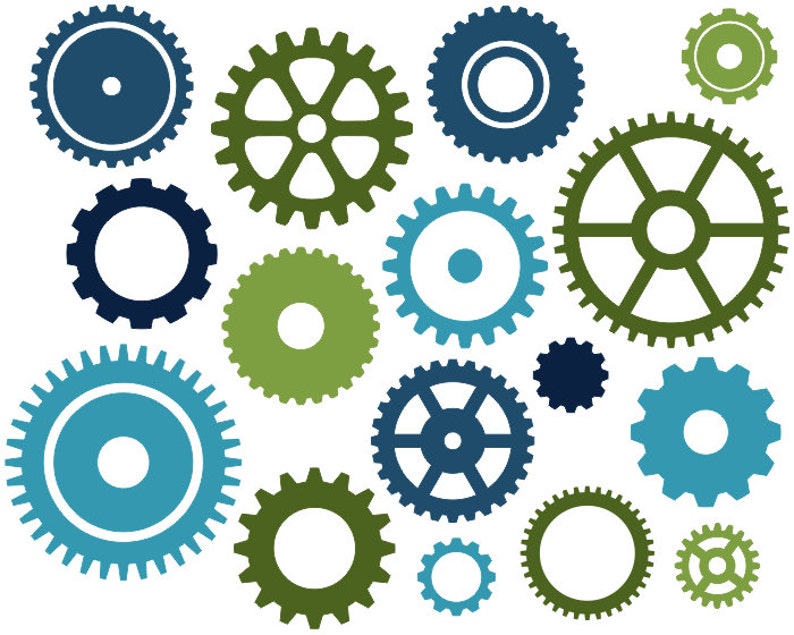 Steampunk Gears Clip Art, Blue Green Gears Clip Art, Sprocket, Cogwheel ...