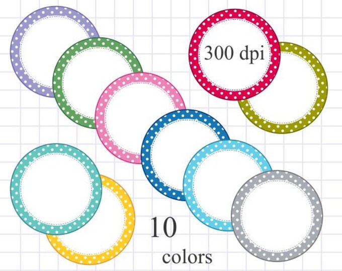 Digital Frame Clip Art, Polka Dot Round Frame, Digital Circle Frame Clip Art Instant Download ...