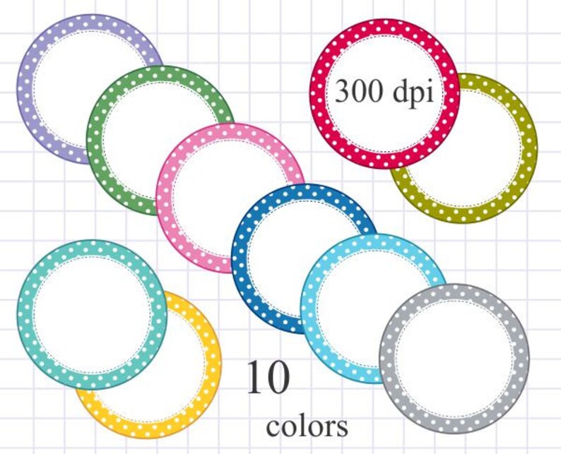 Digital Frame Clip Art, Polka Dot Round Frame, Digital Circle Frame Clip Art Instant Download ...