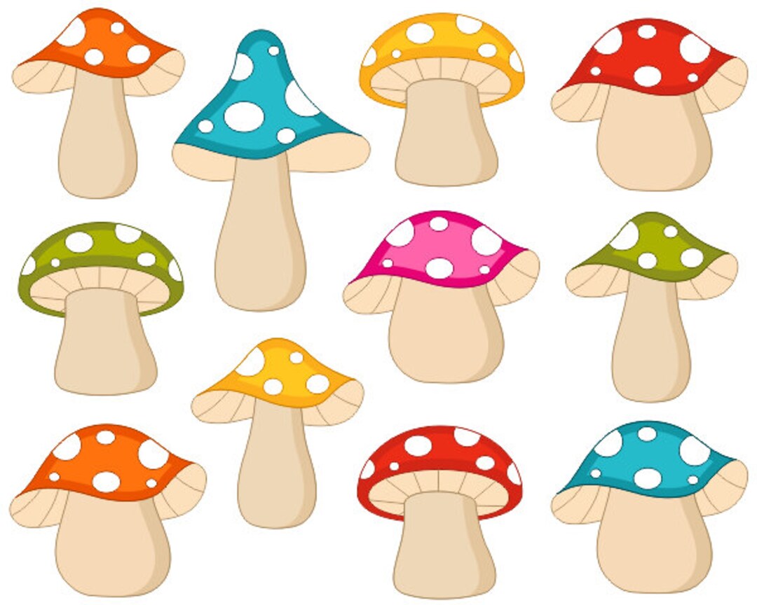 Cute Colorful Fairy Woodland Mushrooms Clip Art Instant Download YDC098 ...