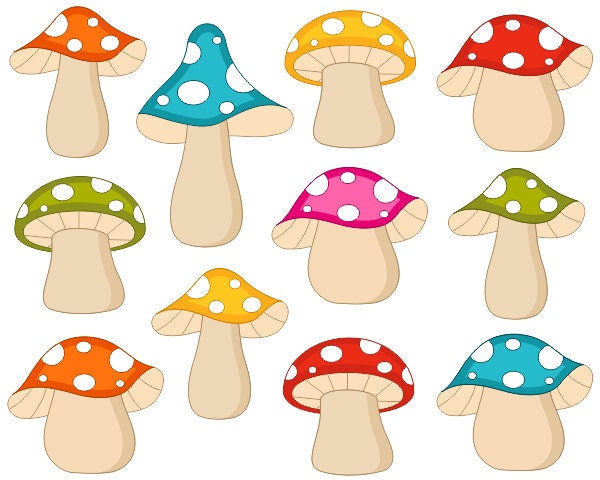 Cute Colorful Fairy Woodland Mushrooms Clip Art Instant Download YDC098 ...