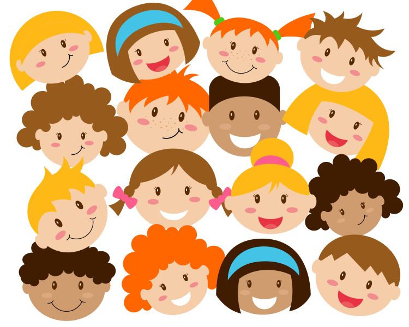 Buy Kids Faces Digital Clipart, Cute Kids Clip Art, Children Head ...
