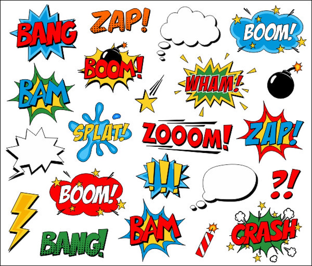 Superhero Clipart Comic Book Clip Art Comic Text Speech Bubbles Boom ...