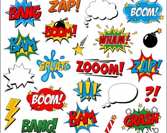 Superhero Clipart Comic Book Clip Art Comic Text Speech Bubbles Boom ...