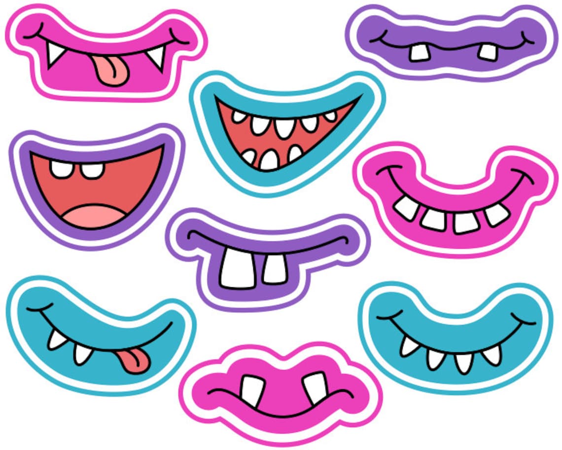 Girly Monster Grins Digital Clip Art, Cute Monster Smiles, Girlish ...