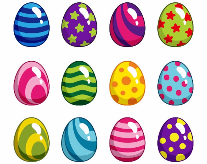 Bright Cute Easter Eggs Digital Clip Art - Instant Download - YDC068 - Etsy