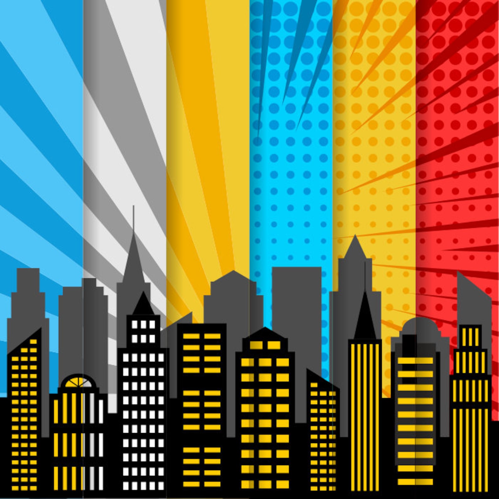 City Skyline Digital Paper, Superhero Digital Background, Comic Book ...