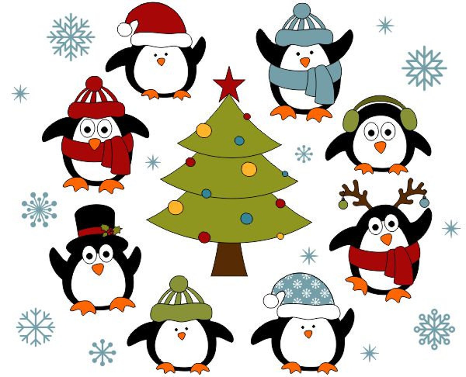 Christmas Penguins Digital Clip Art, Christmas Tree Clipart, Xmas Cute ...