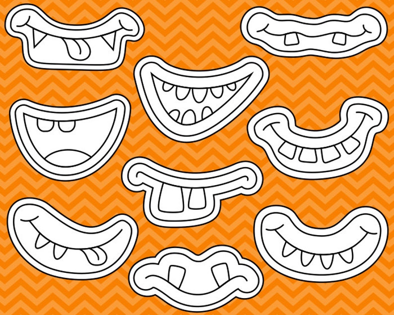 Monster Grins Digital Stamps, Cute Monster Smiles Digital Clipart ...