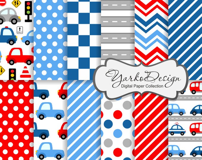 Cute Cars Digital Paper Blue Red Cars Pattern Vehicle - Etsy