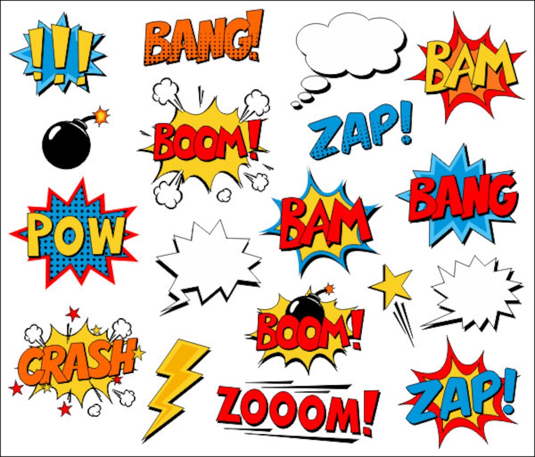 Superhero Clipart Comic Book Clip Art Comic Text Speech Bubbles Boom ...