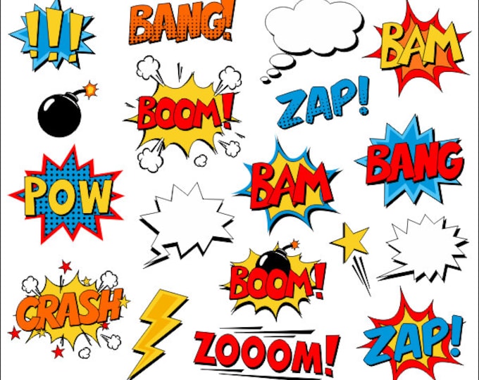 Superhero Clipart Comic Book Clip Art Comic Text Speech Bubbles Boom ...