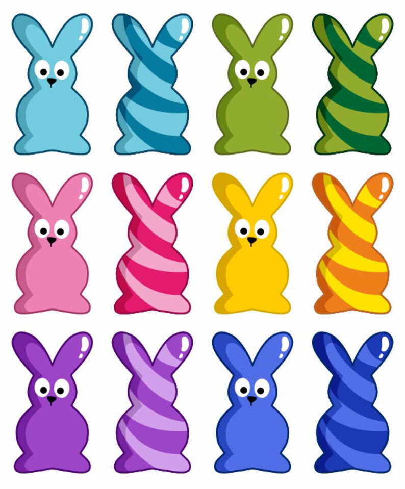 Cute Bright Colorful Easter Bunnies Clip Art Digital Clipart - Etsy