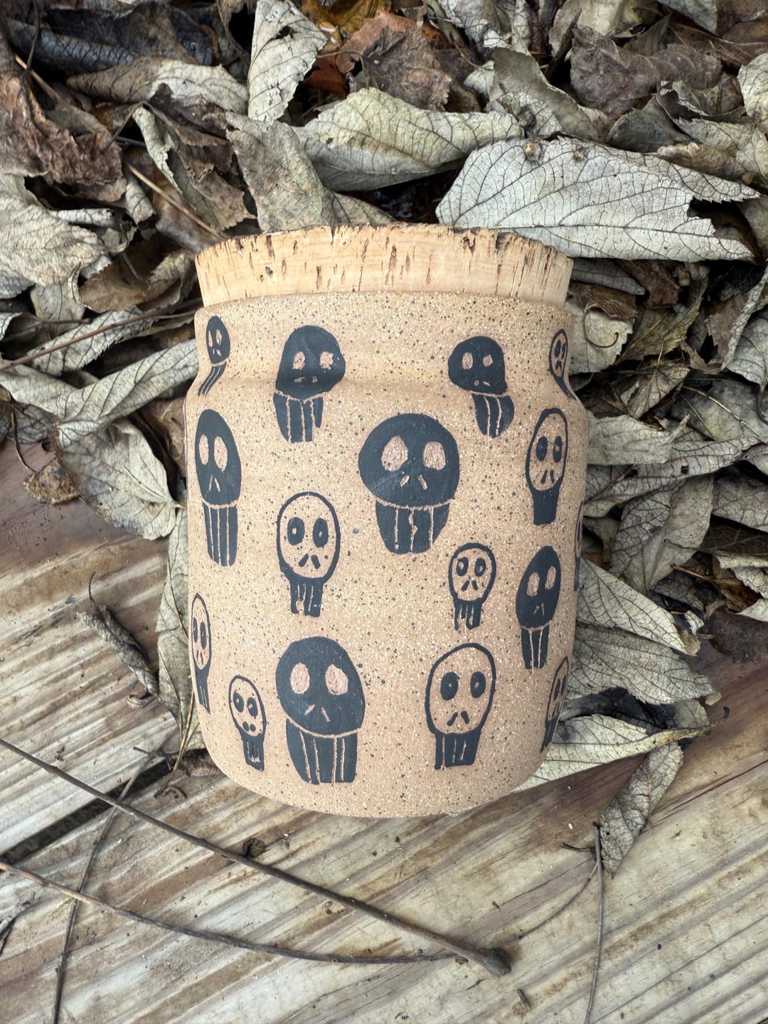 Hand Illustrated Sgraffito Stoneware Bullet Jar - Skulls - Etsy