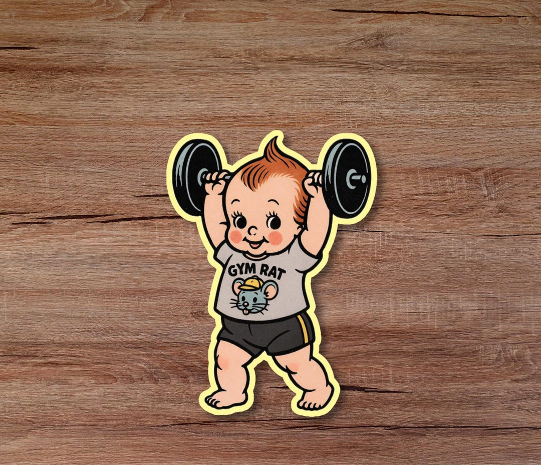 Kewpie Gym Rat Sticker – Vintage Weightlifting Baby Decal – Cute ...