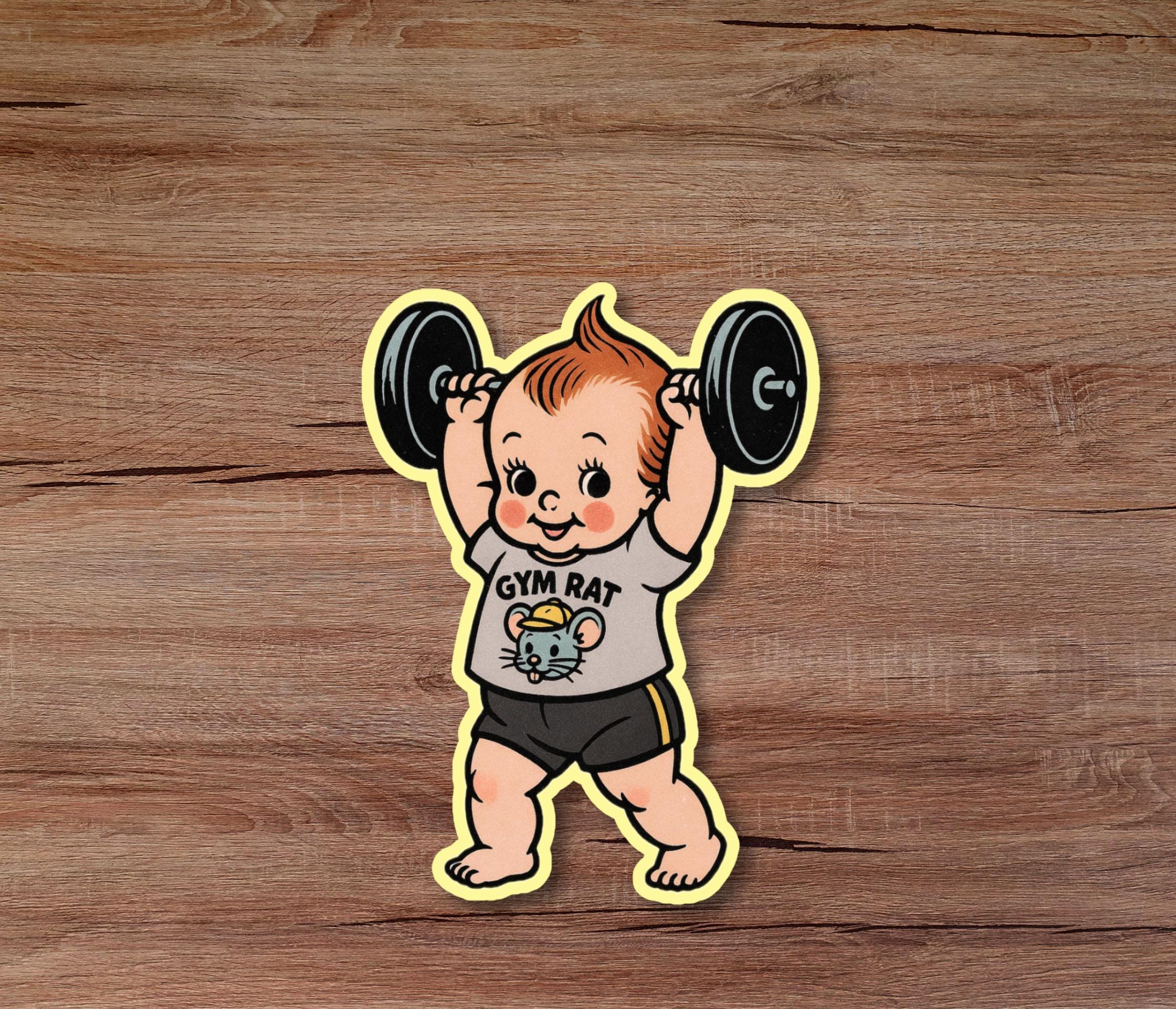 Kewpie Gym Rat Sticker – Vintage Weightlifting Baby Decal – Cute ...