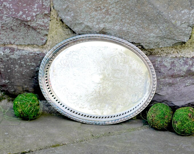 Oval Silverplate Serving Tray. Vintage. Ornate. Raised Pierced - Etsy