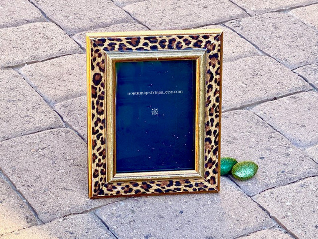 Leopard Print Picture Frame. Vintage. Holds 5x7 Photo. Wood. Worn ...