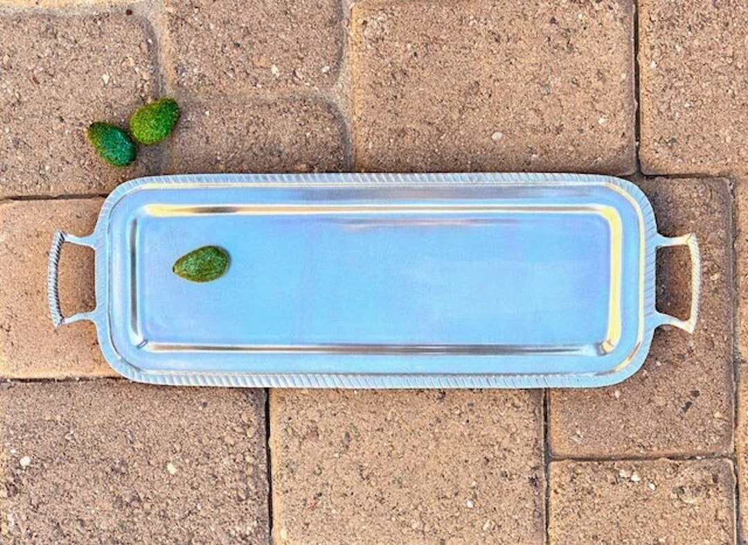 Long Mexican Pewter Serving Tray. Vintage. Artisan Edge. Silver ...
