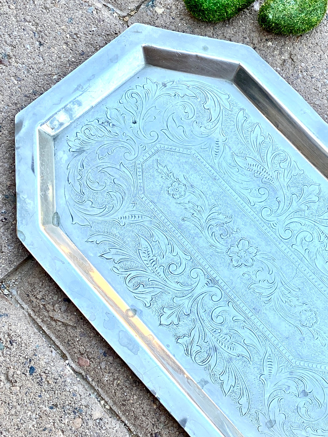 Small Silver Metal Tray Chase Brass. Vintage. Artisan. Etched - Etsy