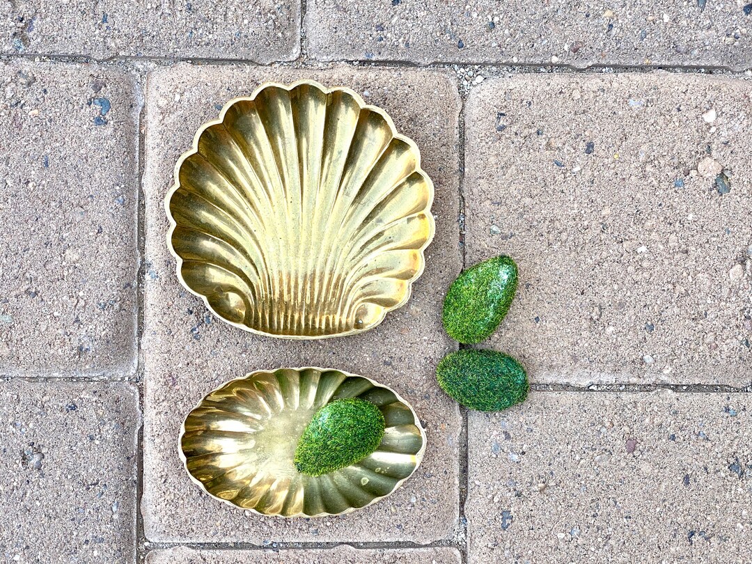 Pair Solid Brass Seashell Dishes. Vintage. Coastal Home Decor. Beach ...