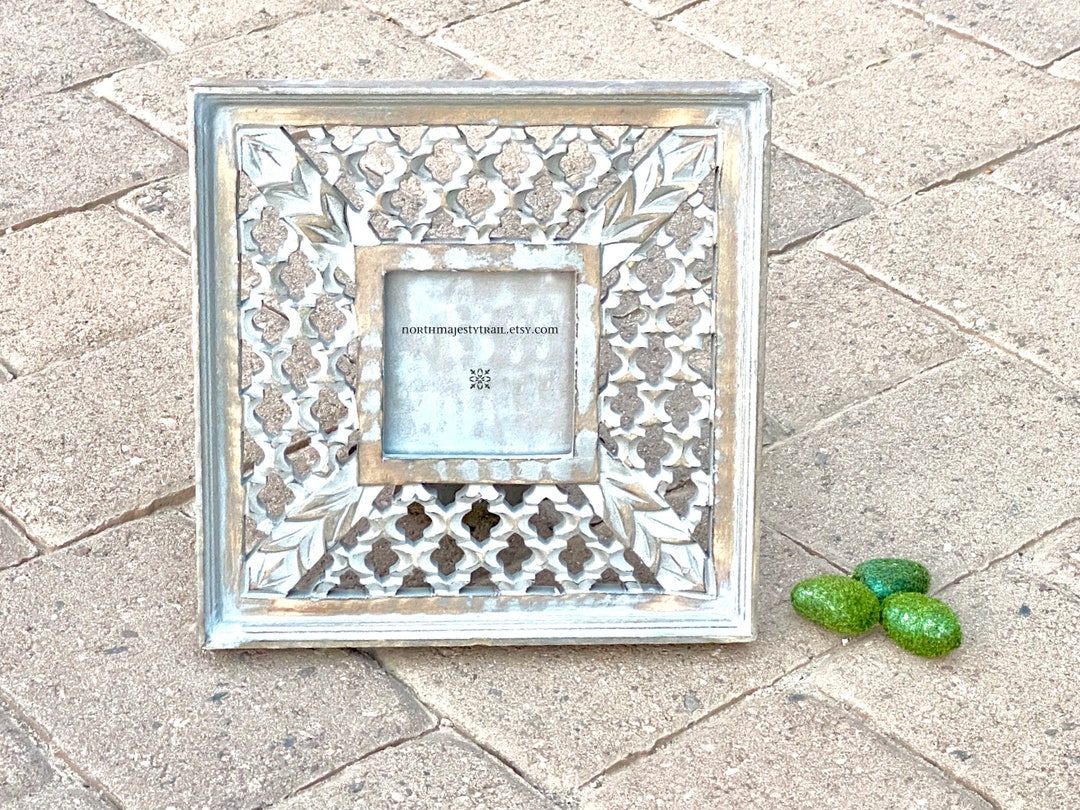Square Handcarved Wood Picture Frame. Vintage. Holds 4x4" Photo ...