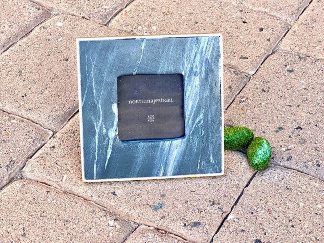 Black Marble, Brass Trim Picture Frame. Vintage. Holds 3x3" Photo ...