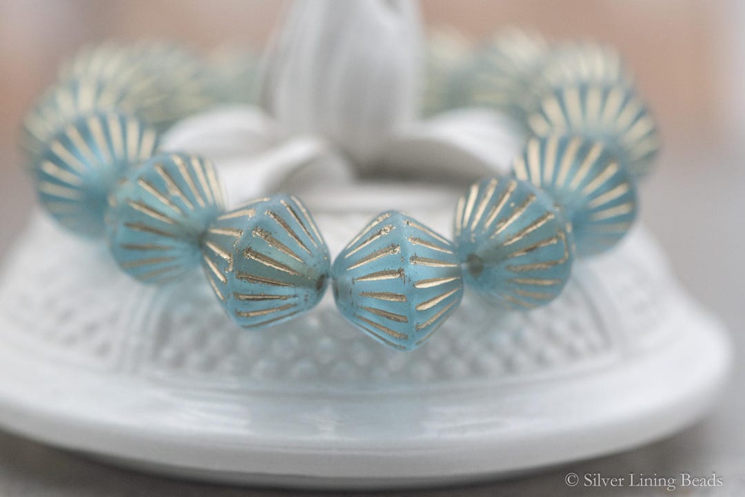 Wedgewood - 6 Premium Czech Glass Bicone Beads - 11x10mm - Etsy