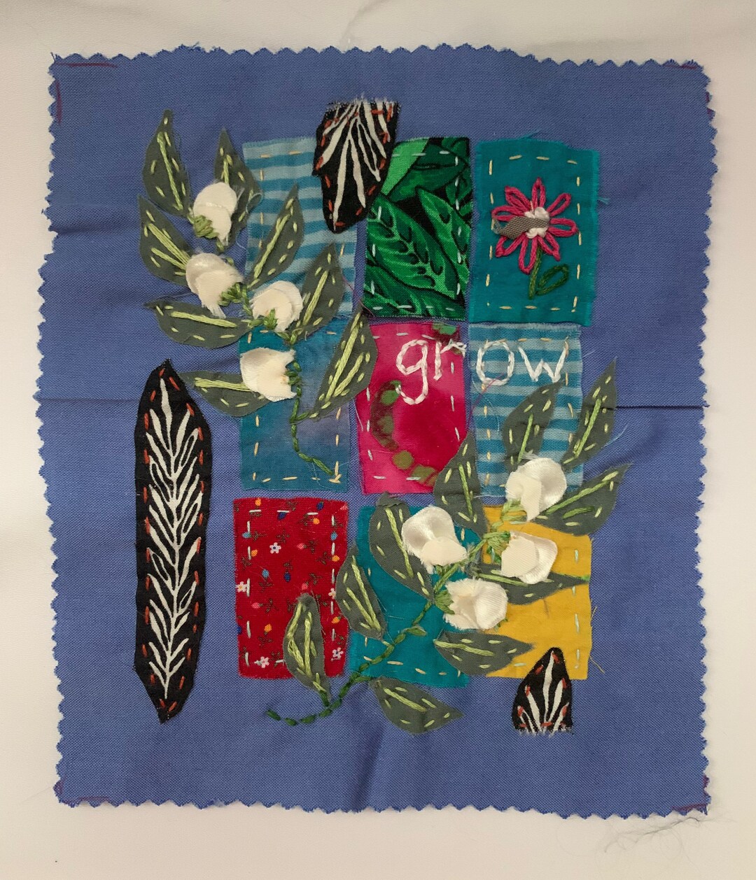 GROW Botanical Patchwork Theme Textile Art Fabric Appliqué - Etsy