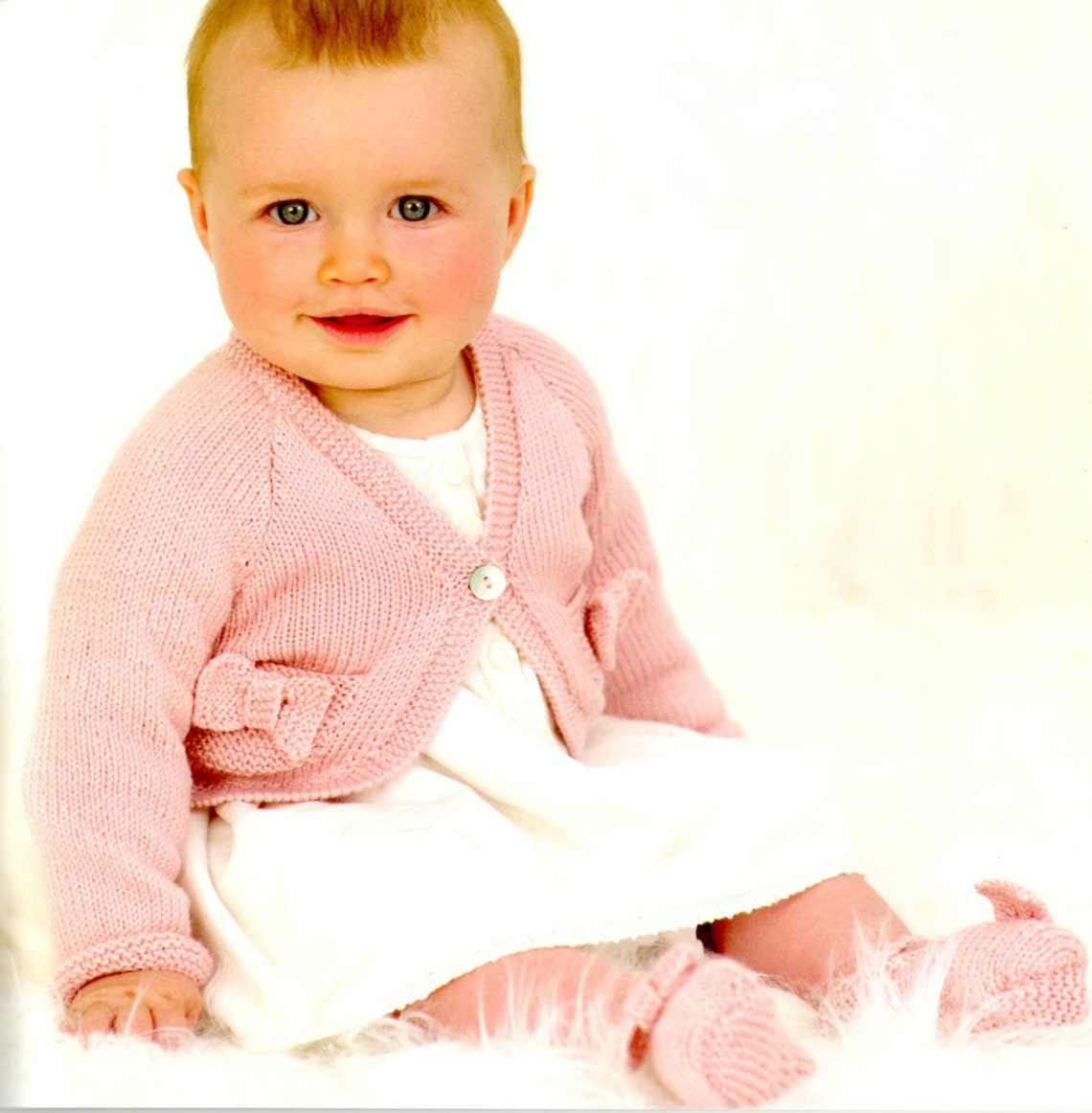 Baby Girl Knit Cardi and Booties Set Sizes From Newborn Bow - Etsy