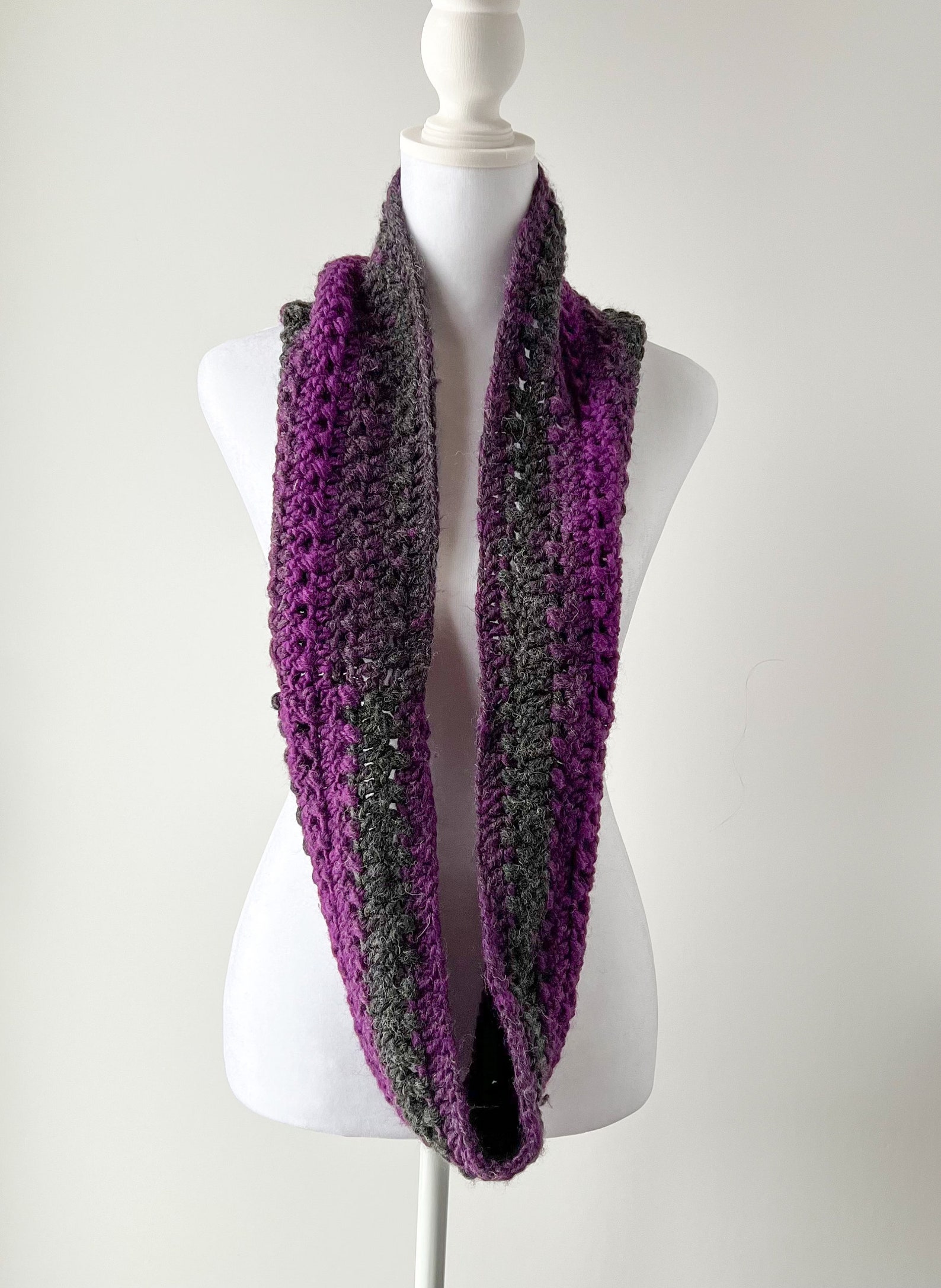 Purple and Dark Gray Variegated Crochet Scarf. - Etsy