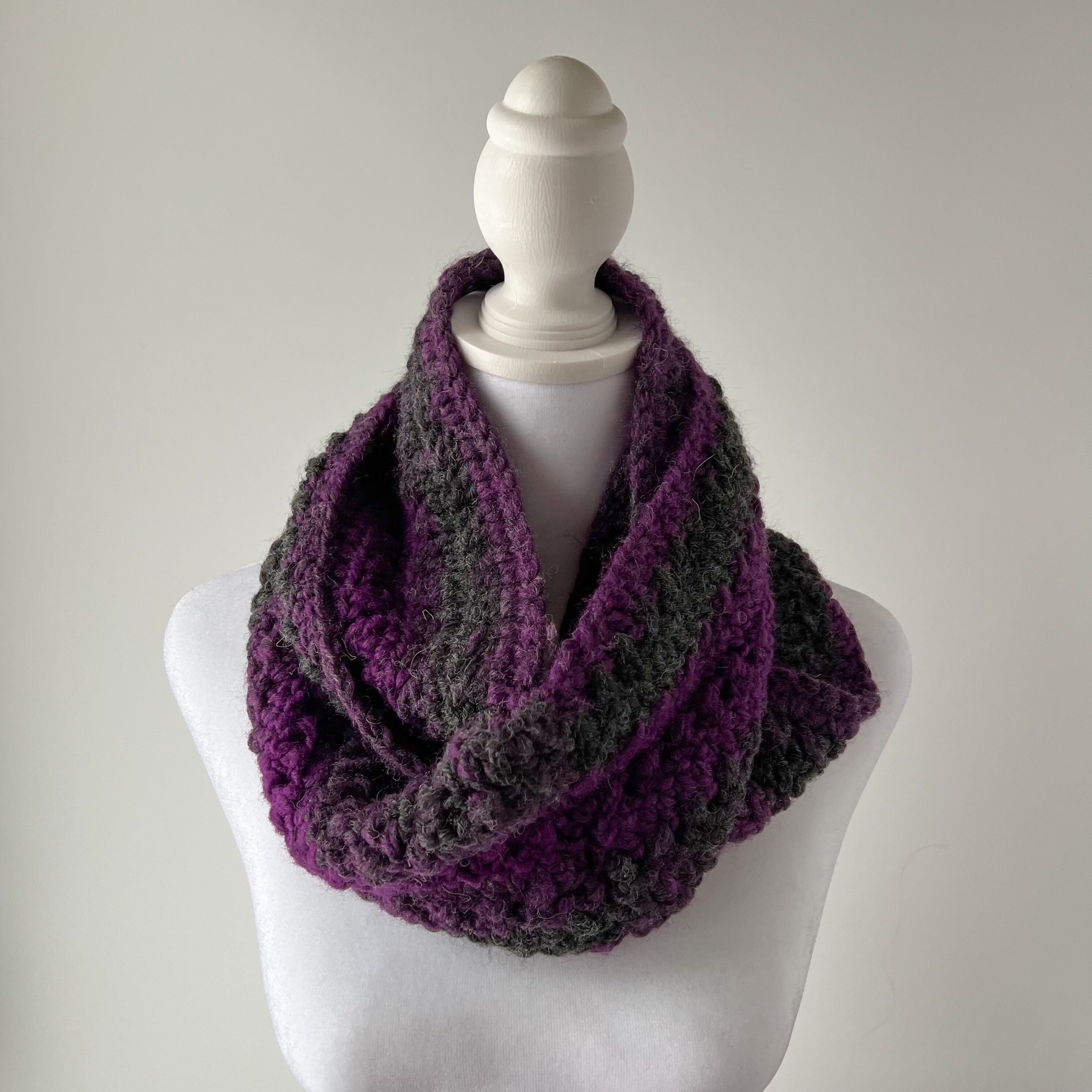 Purple and Dark Gray Variegated Crochet Scarf. - Etsy