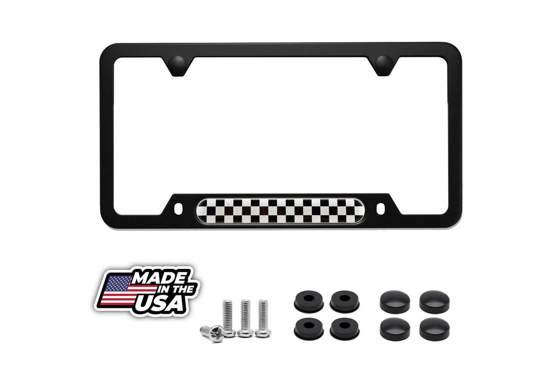 Mini Cooper Checkered Flag Black License Plate Frame Including Mounting ...