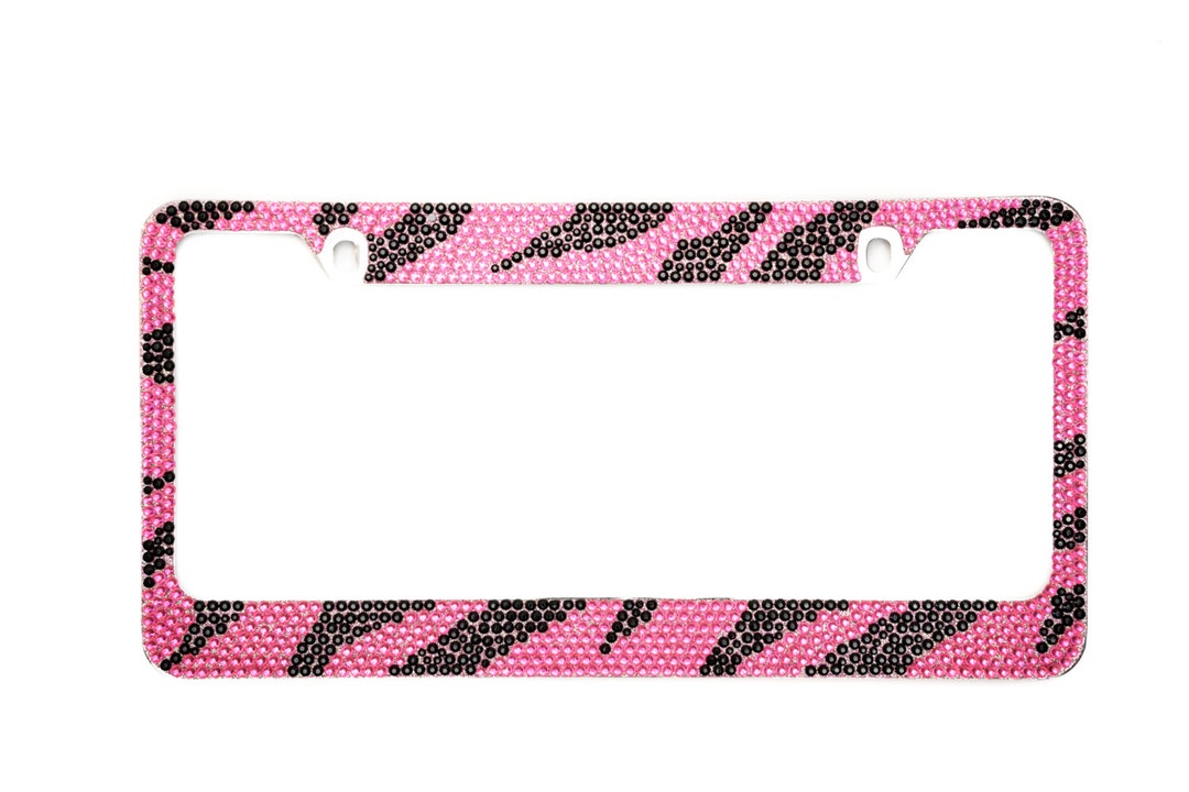 Zebra Pink Crystal Rhinestone License Plate Metal Frame With Crystal ...