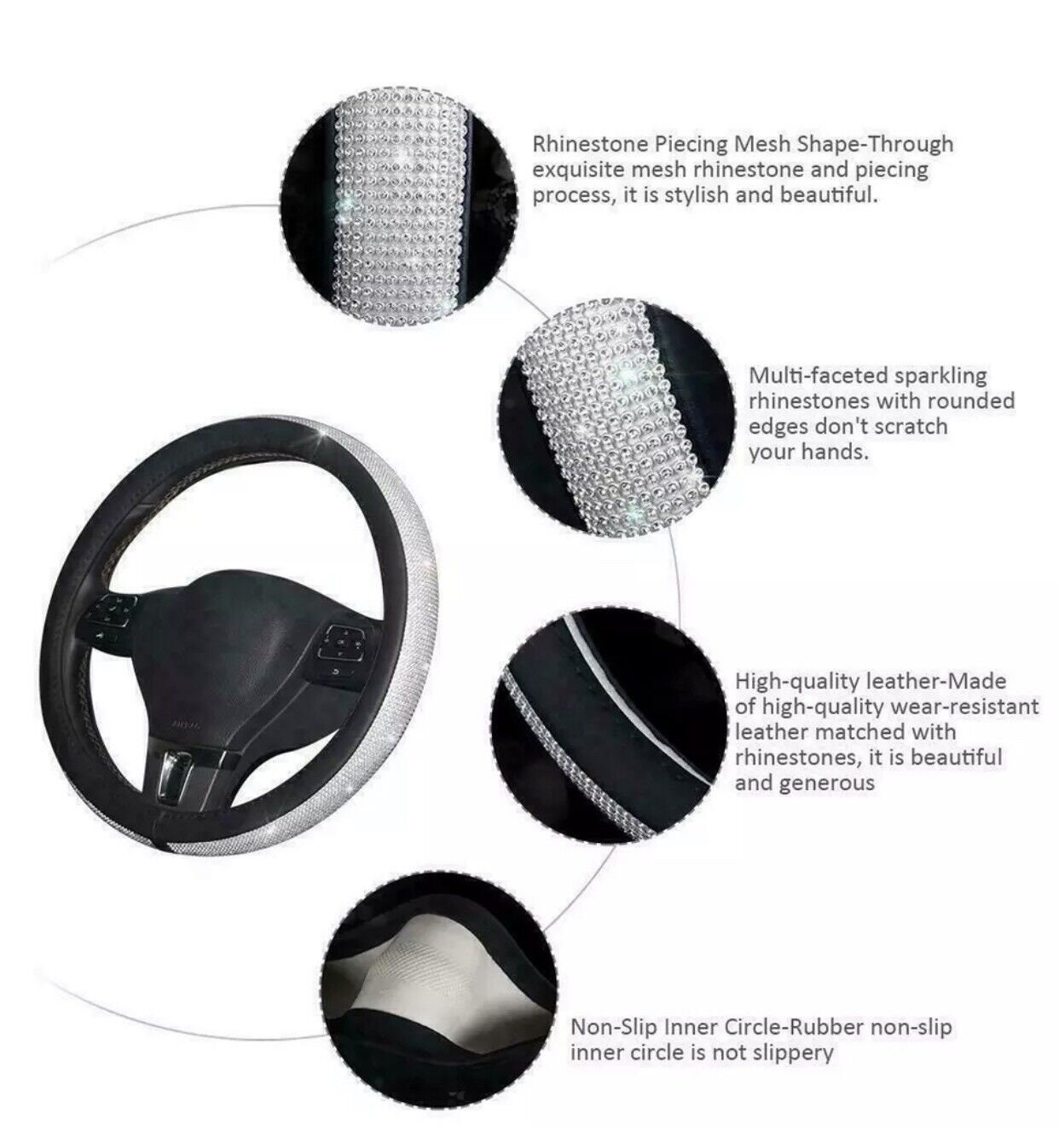 Bling Steering Wheel Cover Crystal Diamond Leather Car Suv Wheel ...