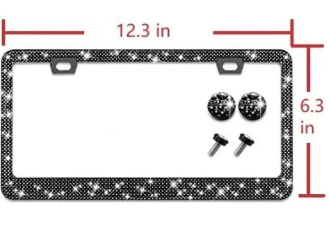1pc Sparkling License Plate Frame Black Crystal Diamond Bling ...