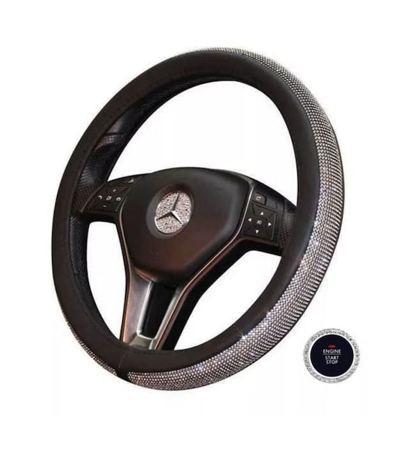 38cm Crystal Sparkled Diamond Car Steering Wheel Cover Pu Leather Non Slip Bling Etsy