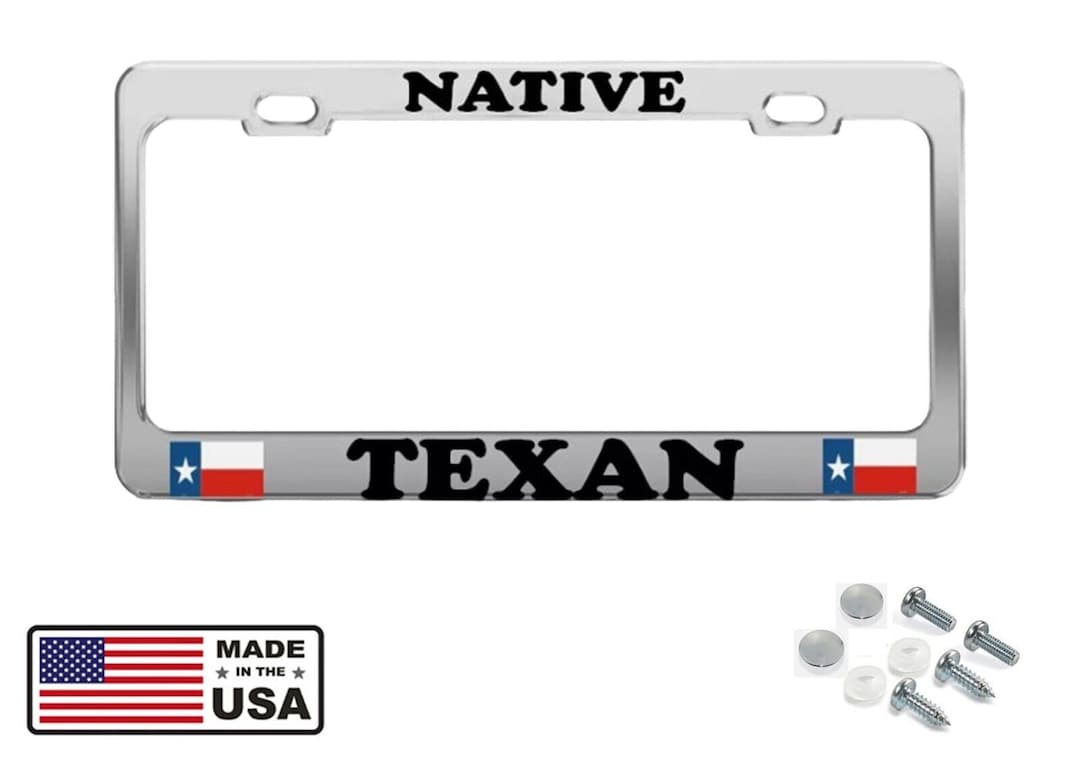 Native Texan Texas Flag Chrome Heavy Duty Metal License Plate Frame Tag ...